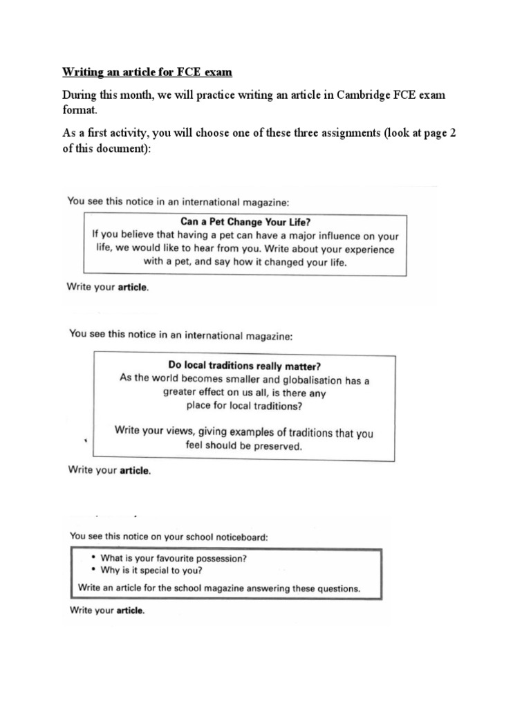 Writing An Article For FCE Exam | PDF | General Fiction