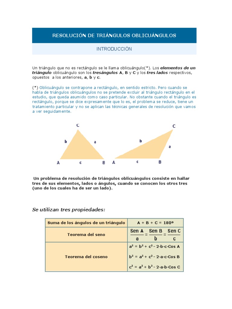 Resolución de Triángulos Oblicuángulos | PDF