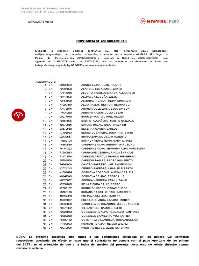 Constancia SCTR Marzo-0 | PDF