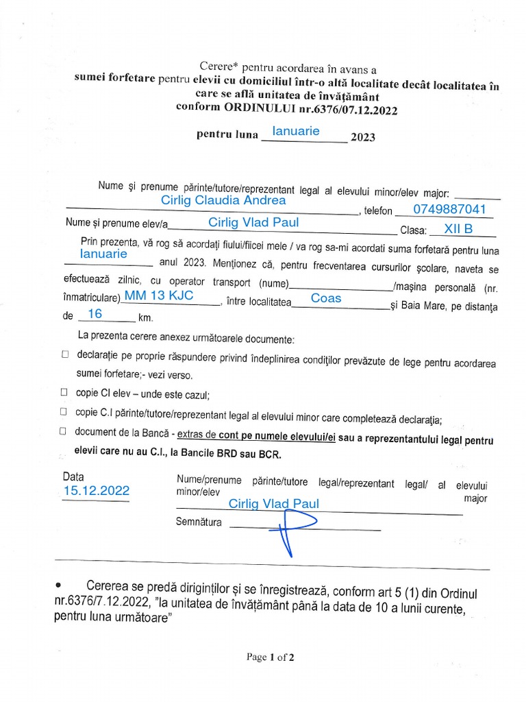 Cerere Suma Forfetare | PDF