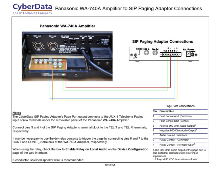 931005A Panasonic WA-740A To SIP Paging Adapter Connection | PDF