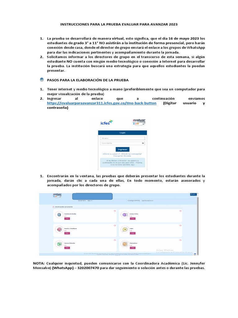 Instrucciones para La Prueba Evaluar para Avanzar 2023 | PDF