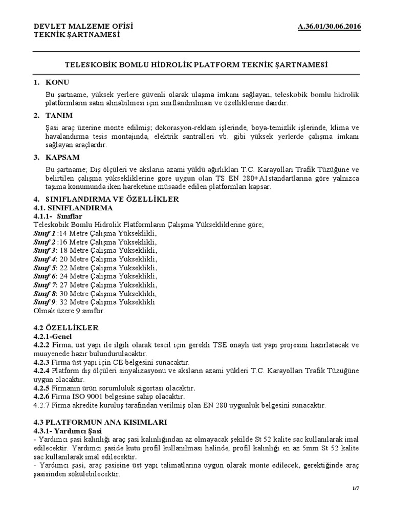 Teleskopik_Bomlu_Hidrolik_Platform_Teknik_Sartnamesi | PDF