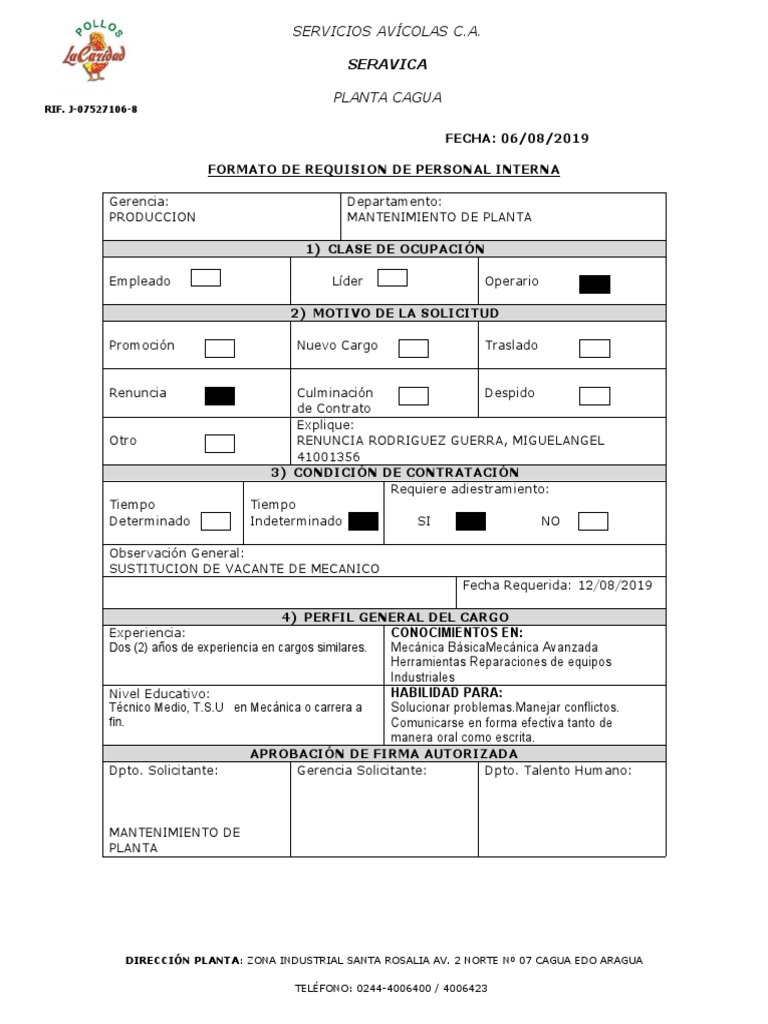 FORMATO DE REQUISICION DE PERSONAL | PDF