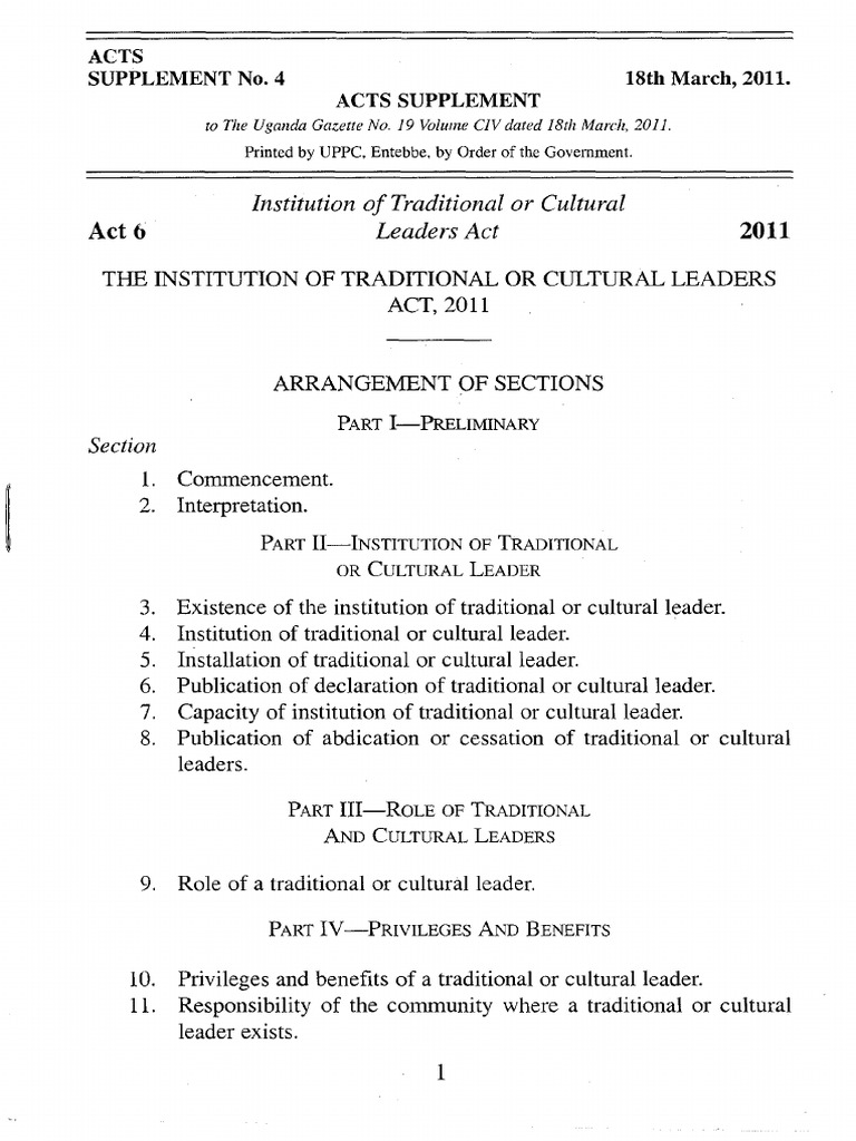 Institution of Traditional or Cultural Leaders Act 2011 | PDF