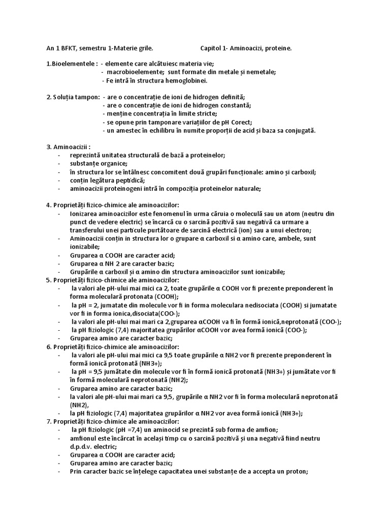 Biochimie Grila 1 - AA Proteine | PDF