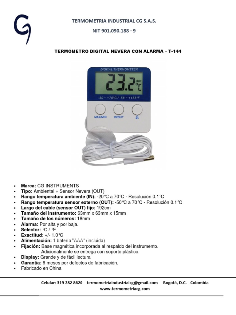 T-144 - Termómetro Digital Nevera Con Alarma SM | PDF