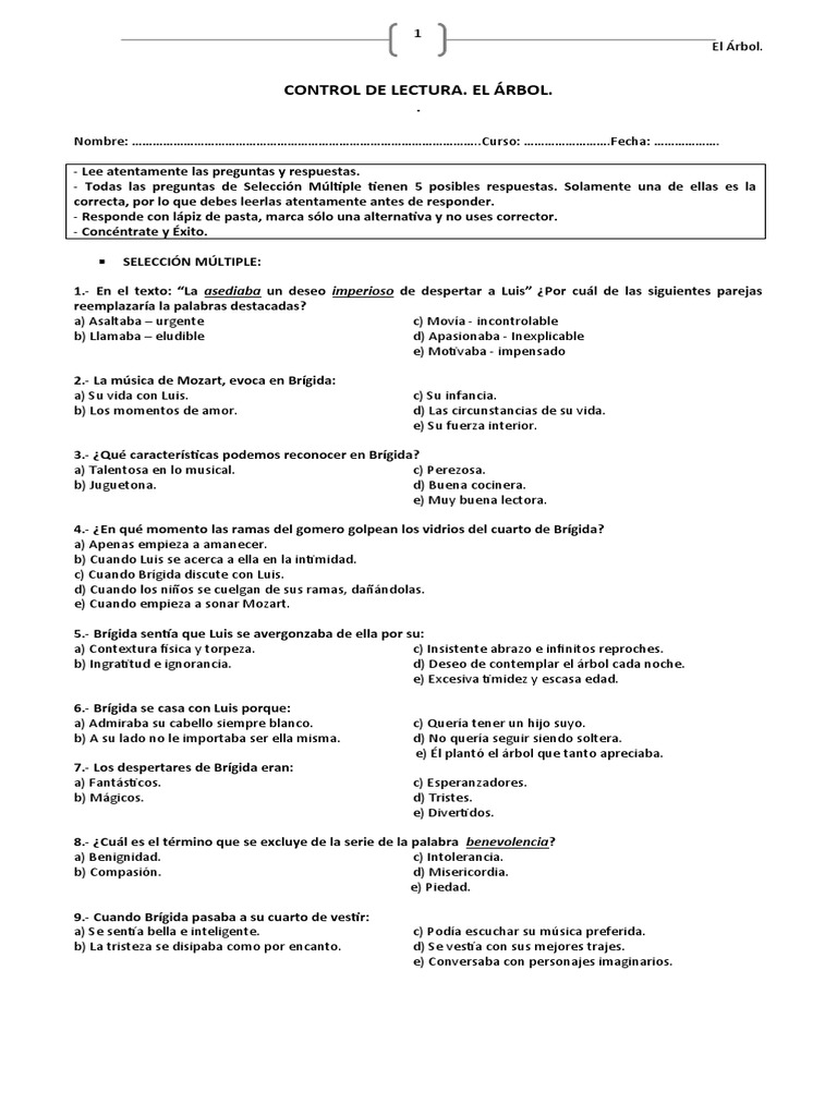 Control de Lectura El Arbol B | PDF