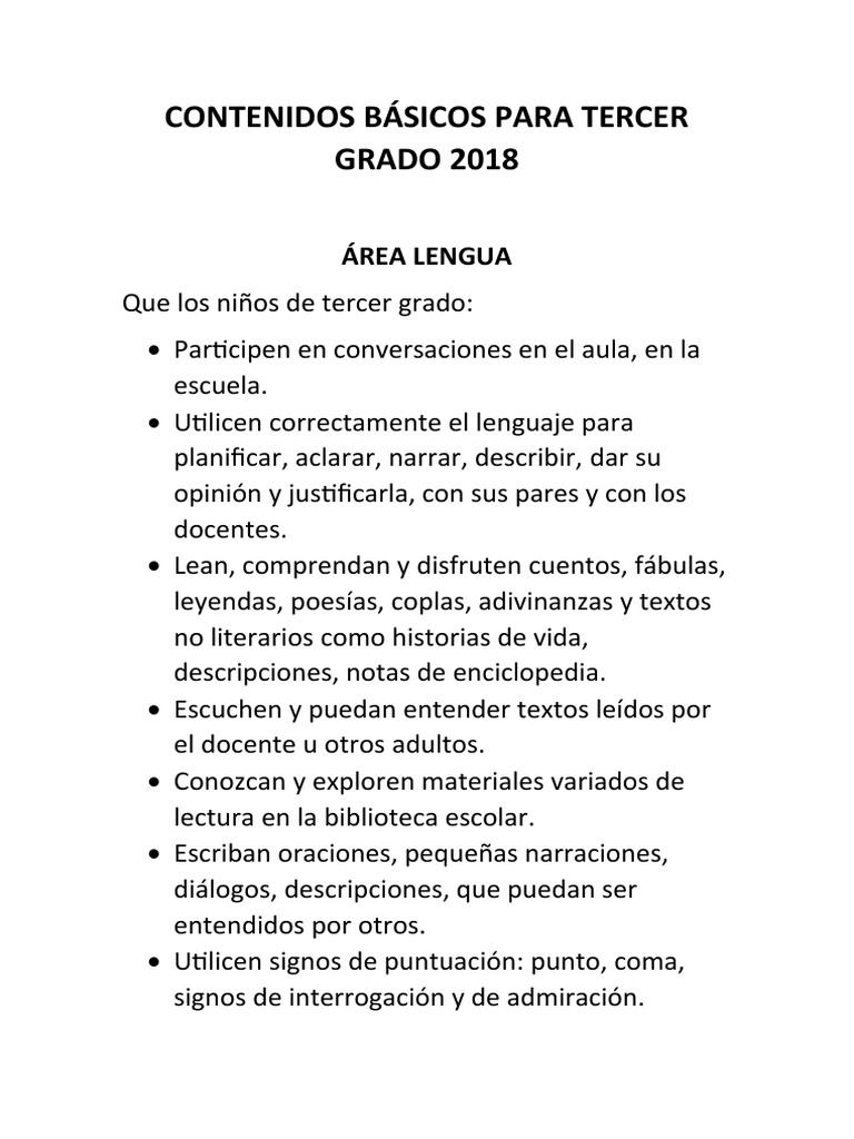 Contenidos Básicos para Tercer Grado 2018 | PDF | Coma | Cognición