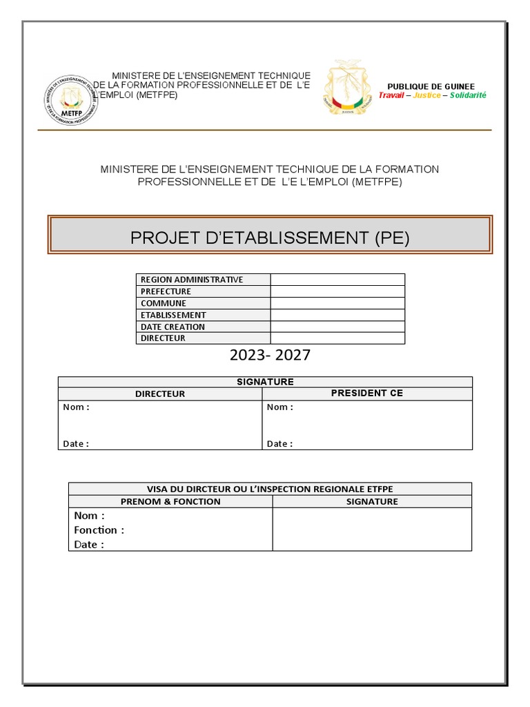Projet D'etablissement Pe2023-2027 Metfpe 2023 CP v2 | PDF