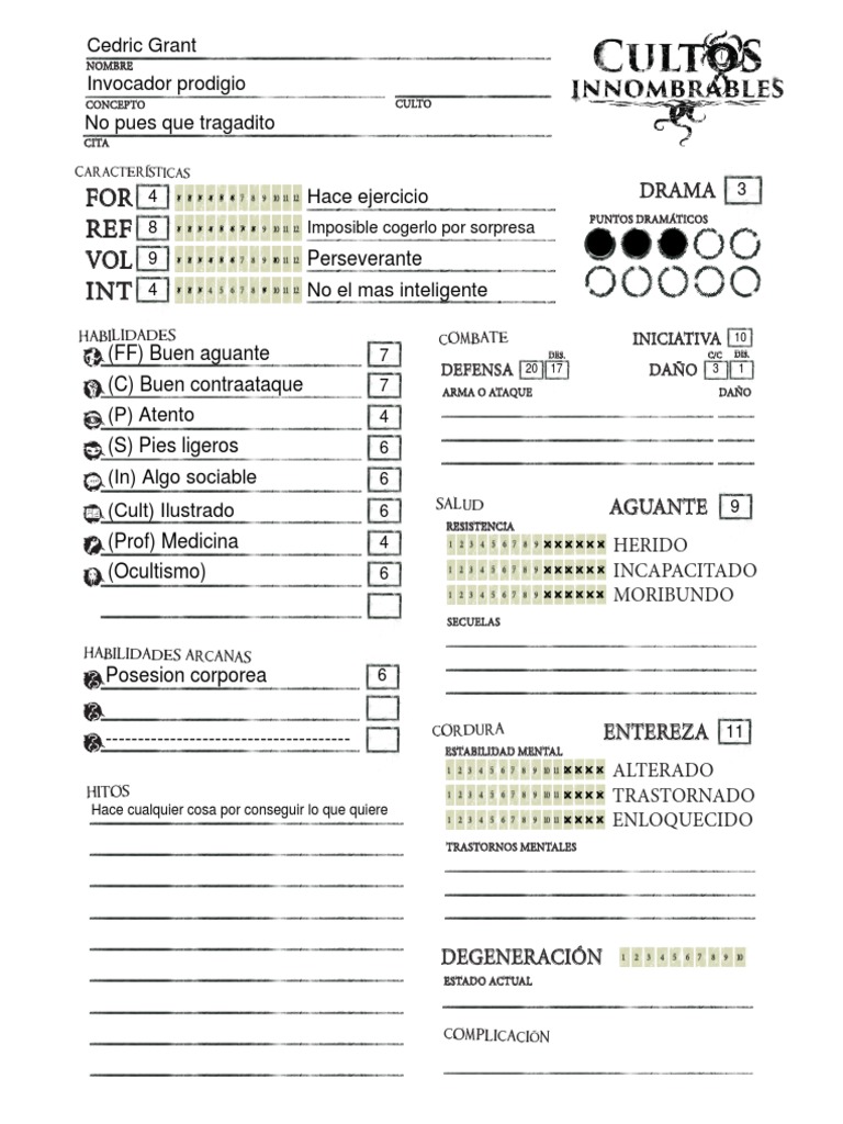 Habilidades y Estado Mental de Cedric | PDF