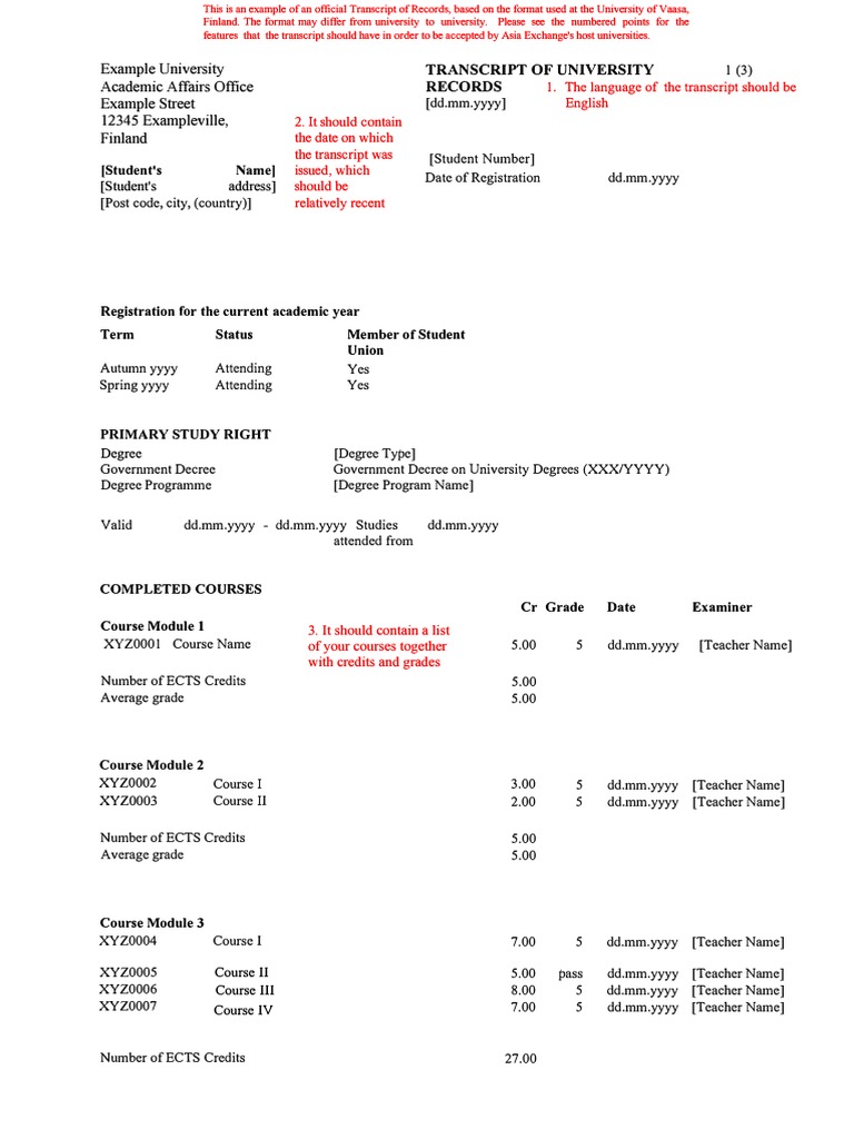 Transcript Example | Download Free PDF | Teachers | Academia