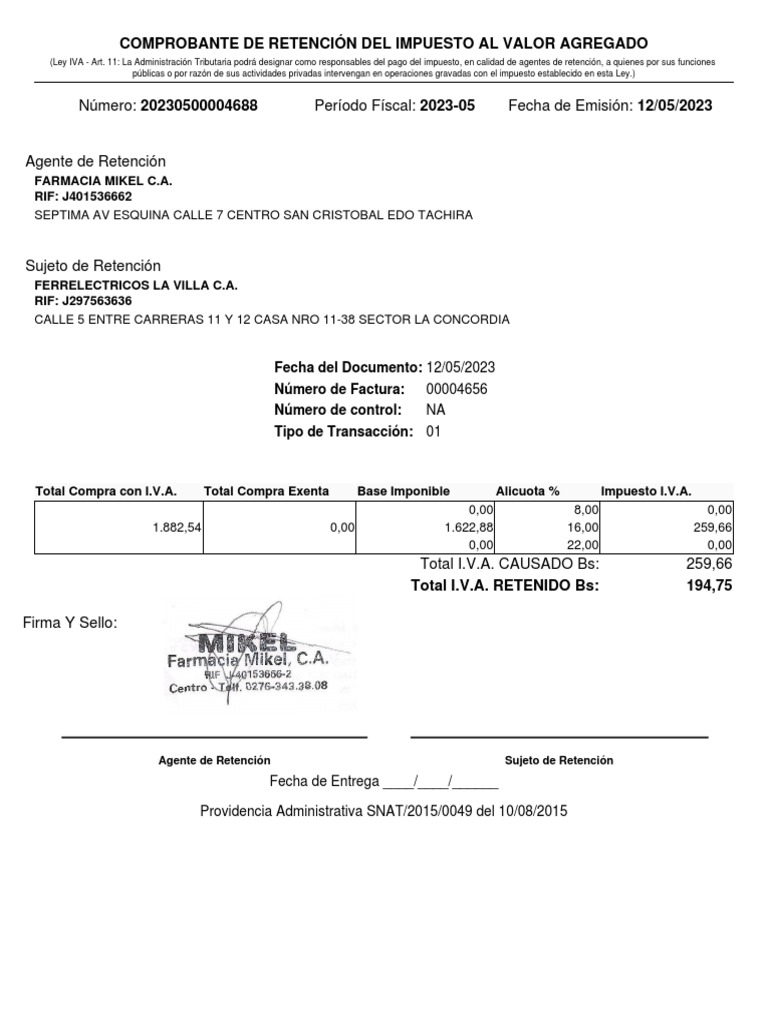 Comprobante de Retención de IVA 00004656 | PDF | Impuesto al valor agregado | Impuestos