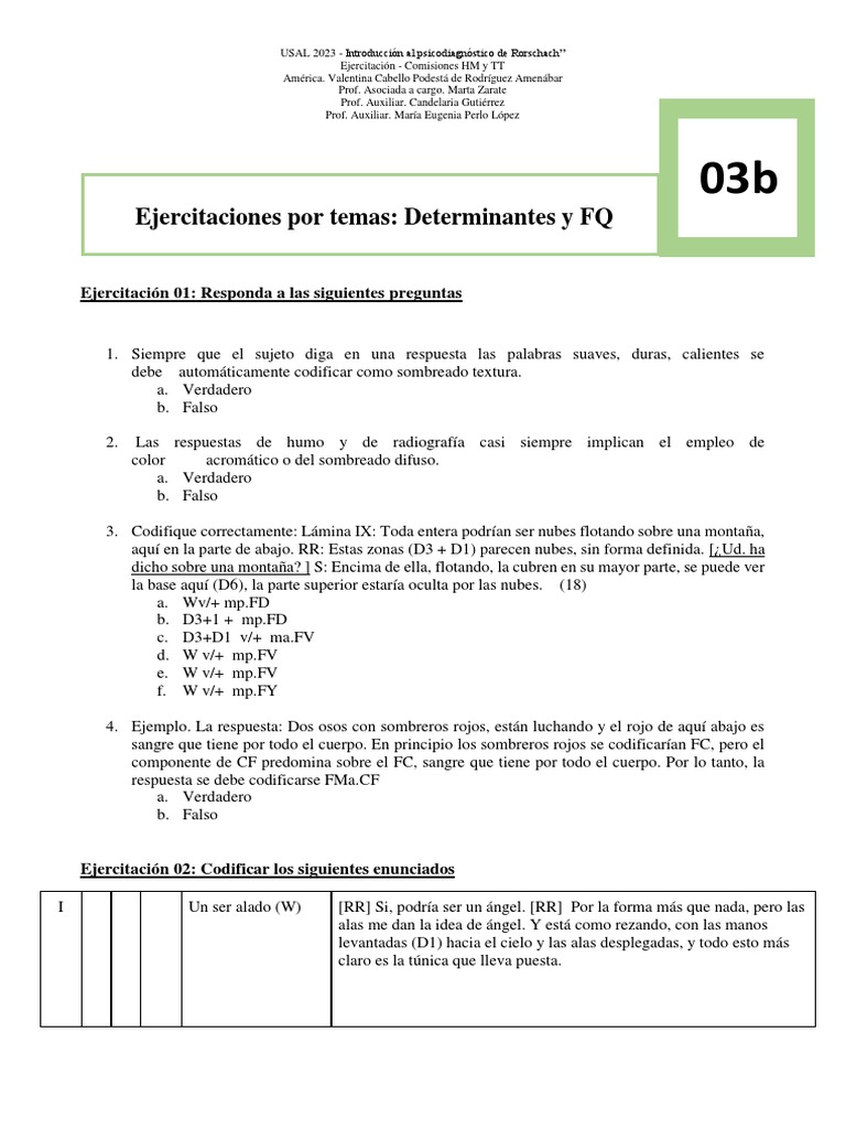 Ejercicios Roschach 3B | PDF