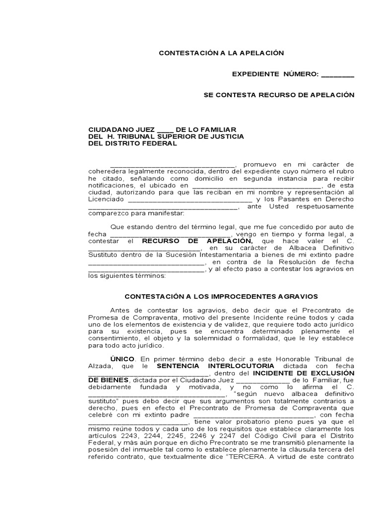 Contestación a Recurso de Apelación | PDF