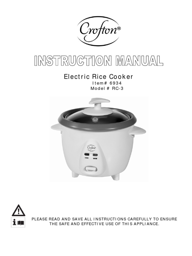Rice Cooker 6934 | PDF | Ac Power Plugs And Sockets | Cooking