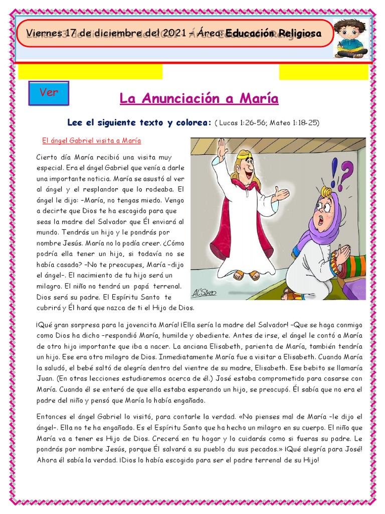 La Anunciación a María para Niños | PDF | María, madre de Jesús | Jesús
