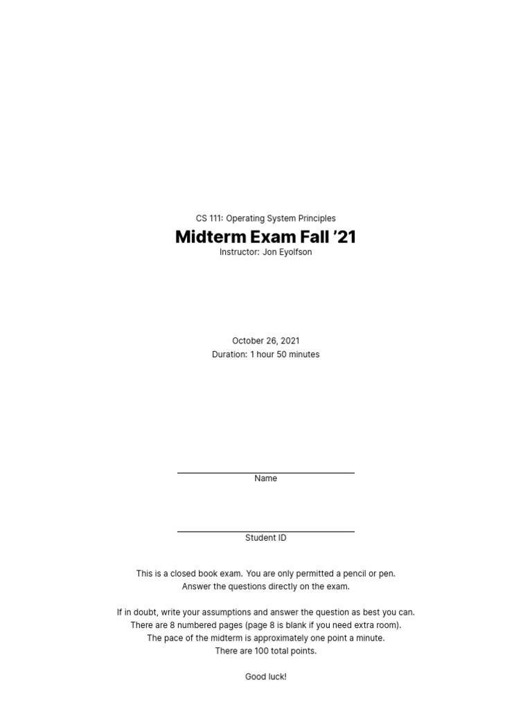 CS 111 Fall '21 Midterm Exam Overview | PDF | Computer Science ...