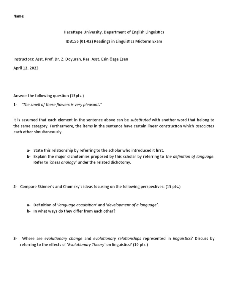 IDB156 (2022-2023 Spring) Midterm Exam | PDF | Language Arts & Discipline
