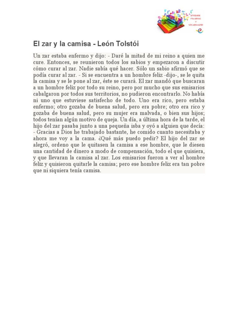 El zar y la camisa de Tolstói | PDF | Estudios de idiomas extranjeros ...