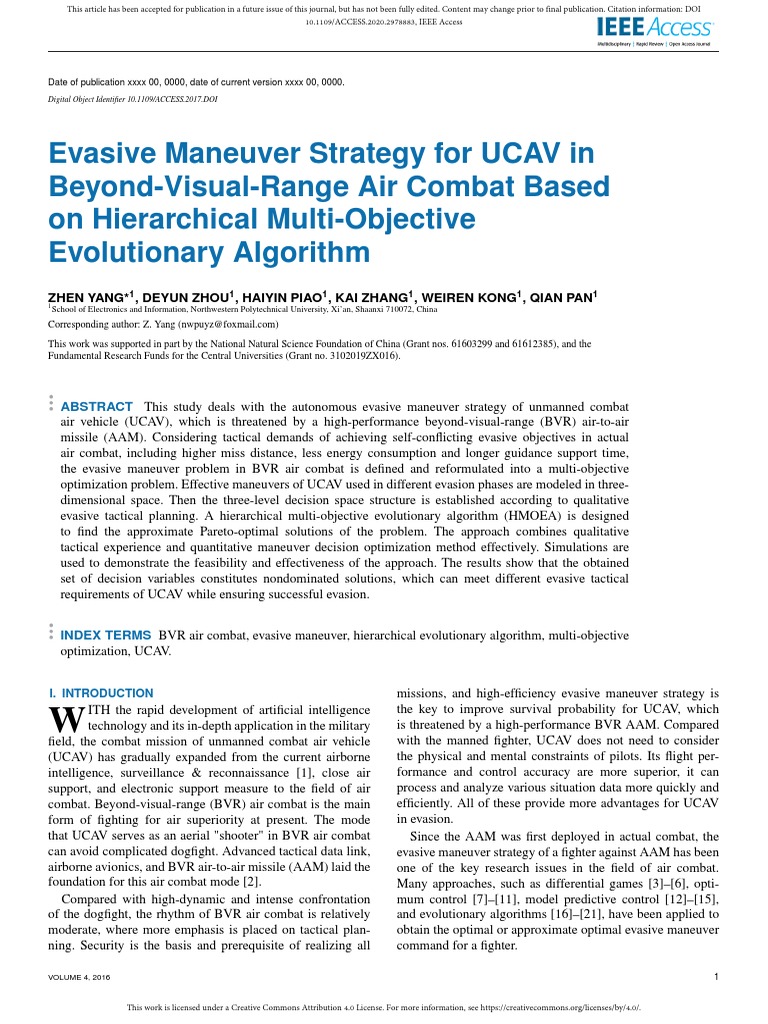 Evasive Maneuver Strategy For UCAV In Beyond Visua PDF Aerial