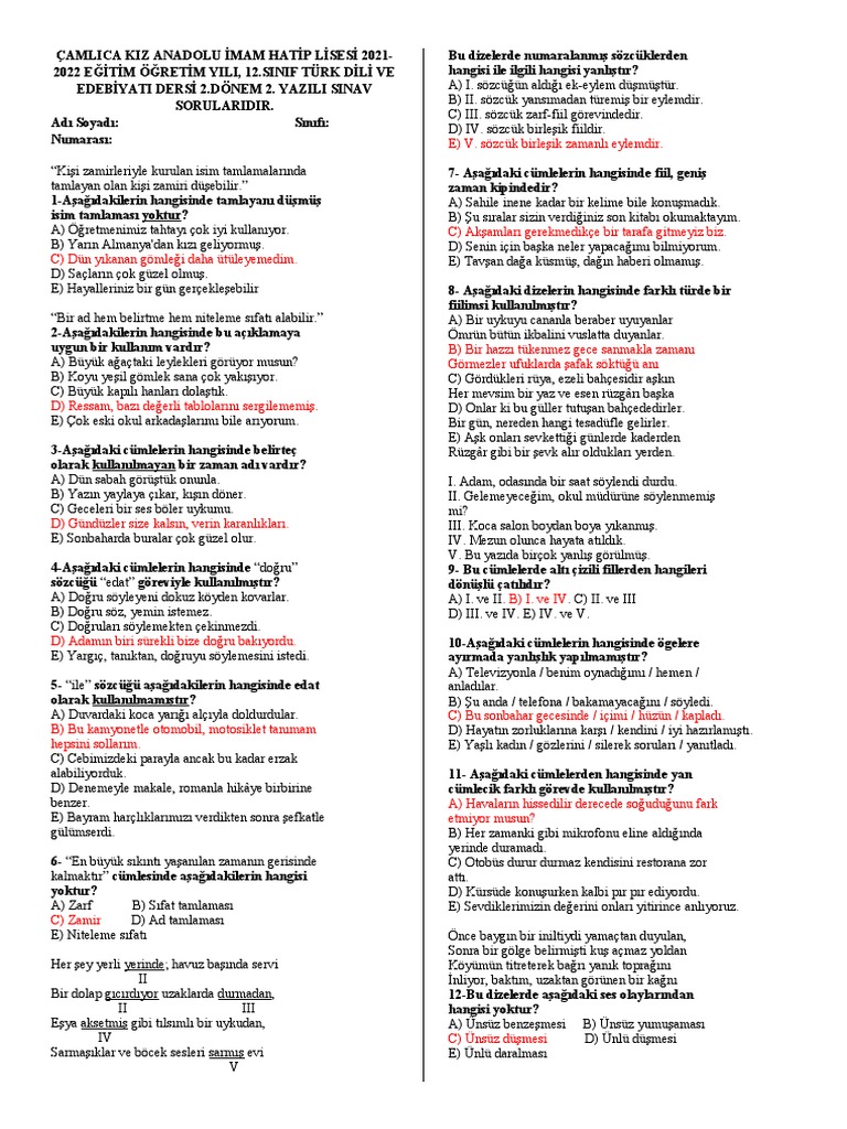 12 Edeb 2 Dön 2 Yaz | PDF