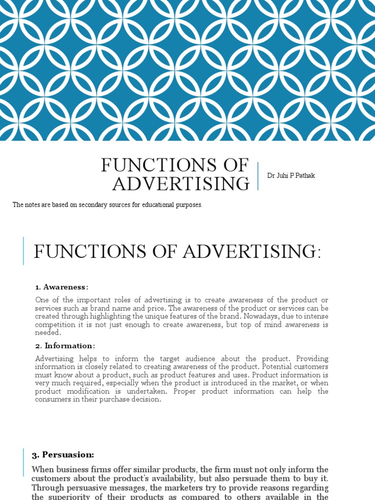 Functions of Advertising | PDF