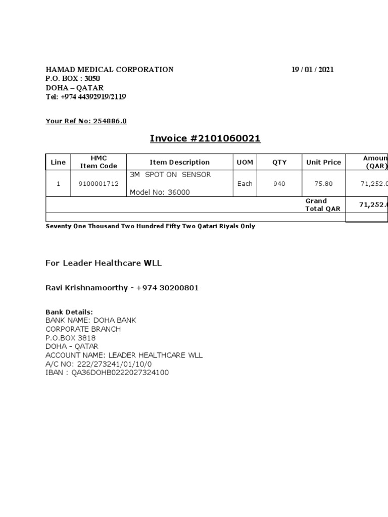 Hamad Medical Invoice For 36000 | PDF | Technology & Engineering