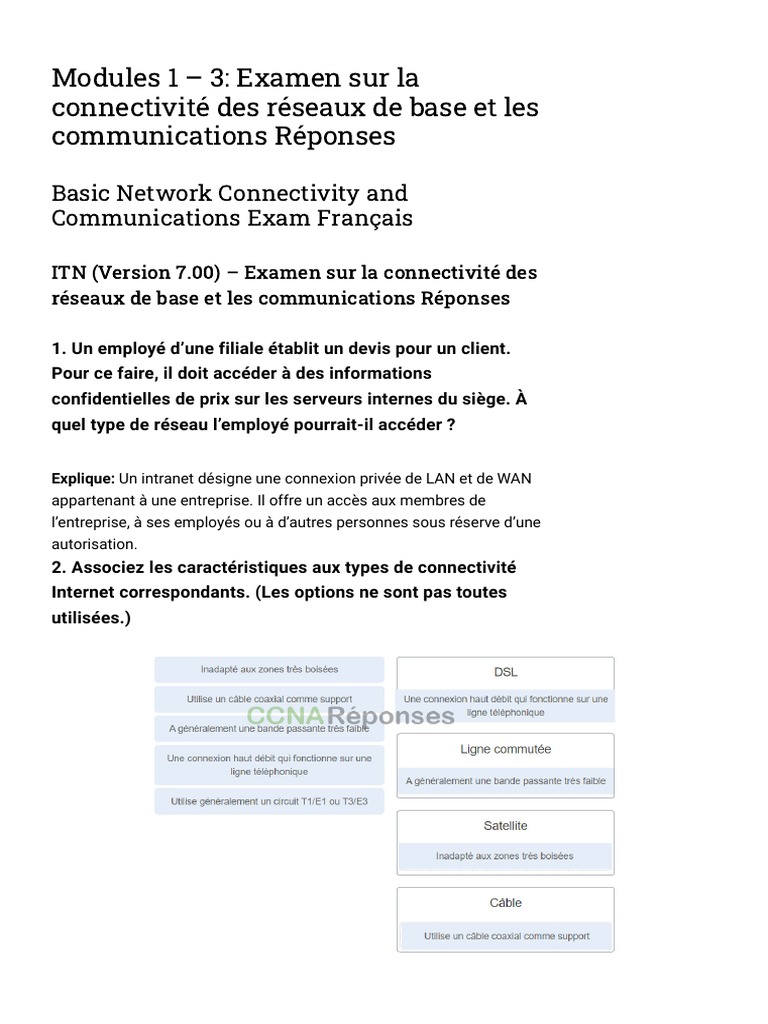 Modules 1 - 3 - Examen Sur La Connectivité Des Réseaux de Base Et | PDF ...