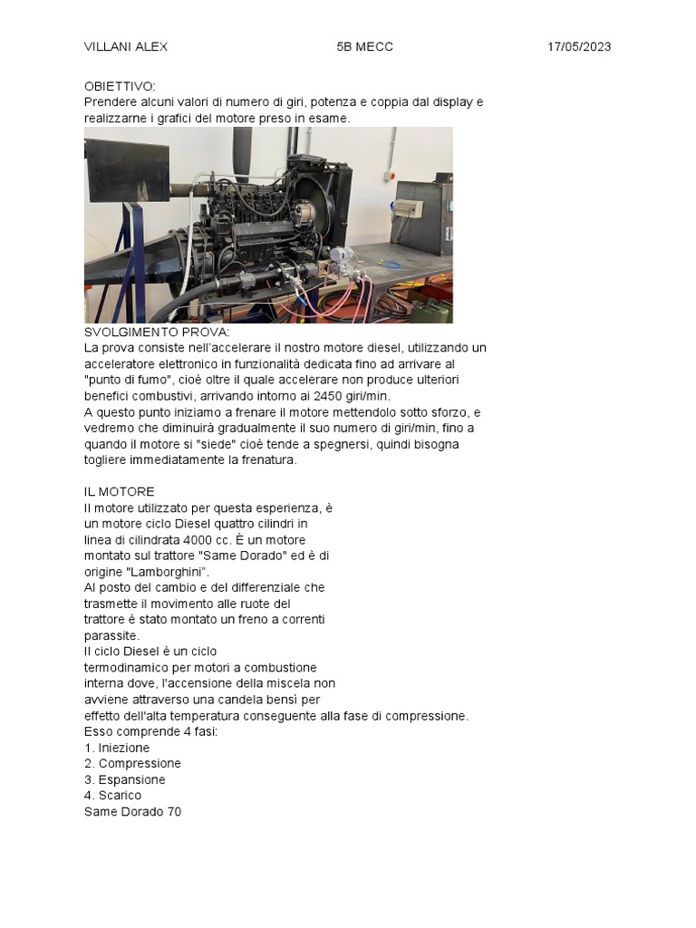 ALEX VILLANI - Relazione Di Ricerca - Motore - Diesel - , Curva Di ...
