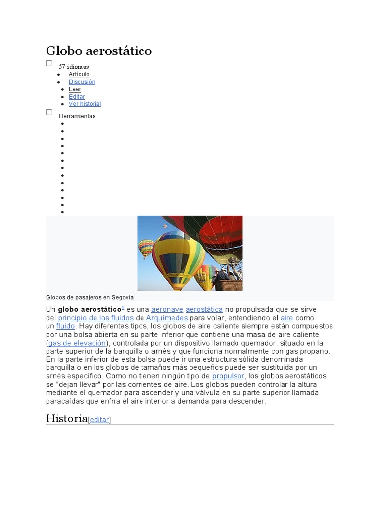 Historia y funcionamiento del globo aerostático | PDF | Historia | Clásicos