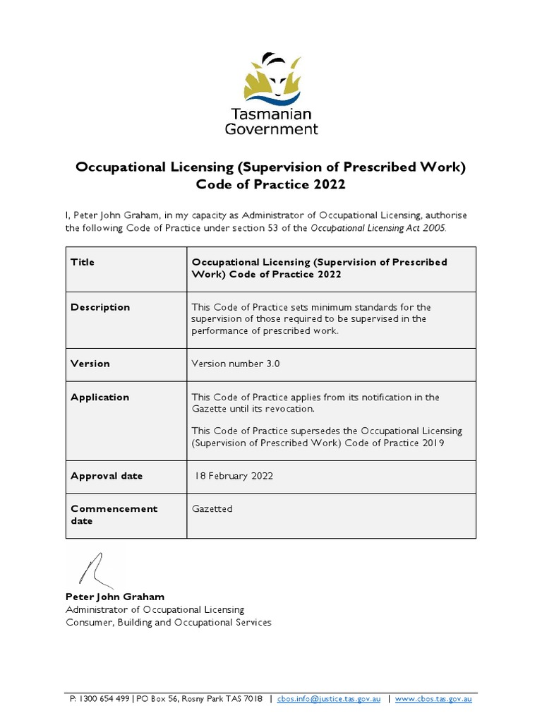 Guidelines for the Supervision of Trainees Performing Prescribed Work ...