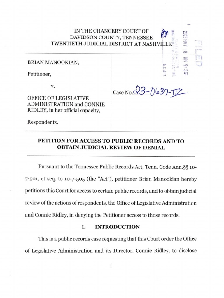 Manookian Lawsuit For TN GOP Cover-Up Records | PDF
