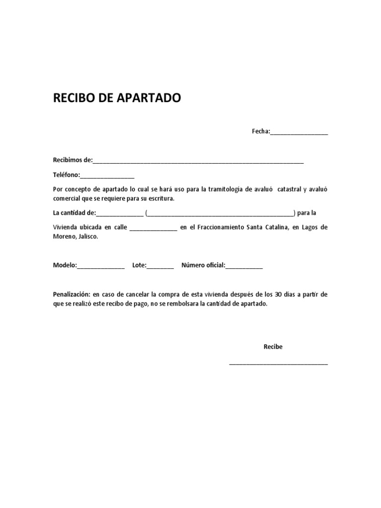 Recibo de Apartado | PDF | Finanzas y dinero | Derecho