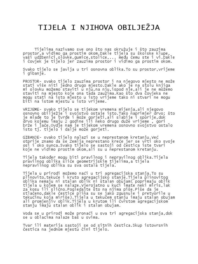 Tijela I Njihova Obiljeå Ja | PDF