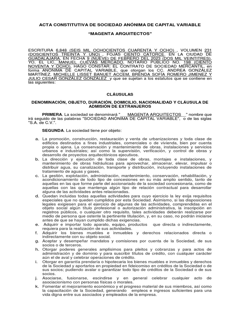 Acta Constitutiva 27.04.2023 | PDF | Sociedad de responsabilidad limitada | México