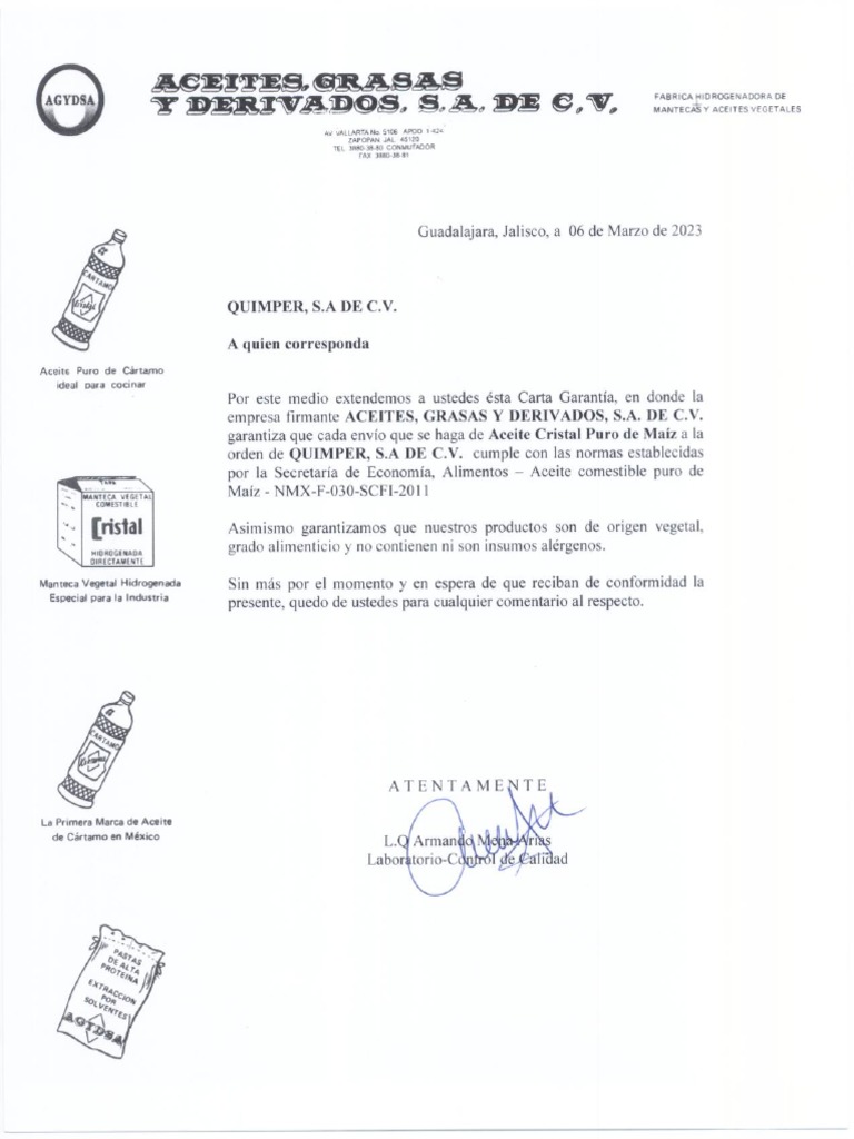 Carta Garantia y Gmo | PDF