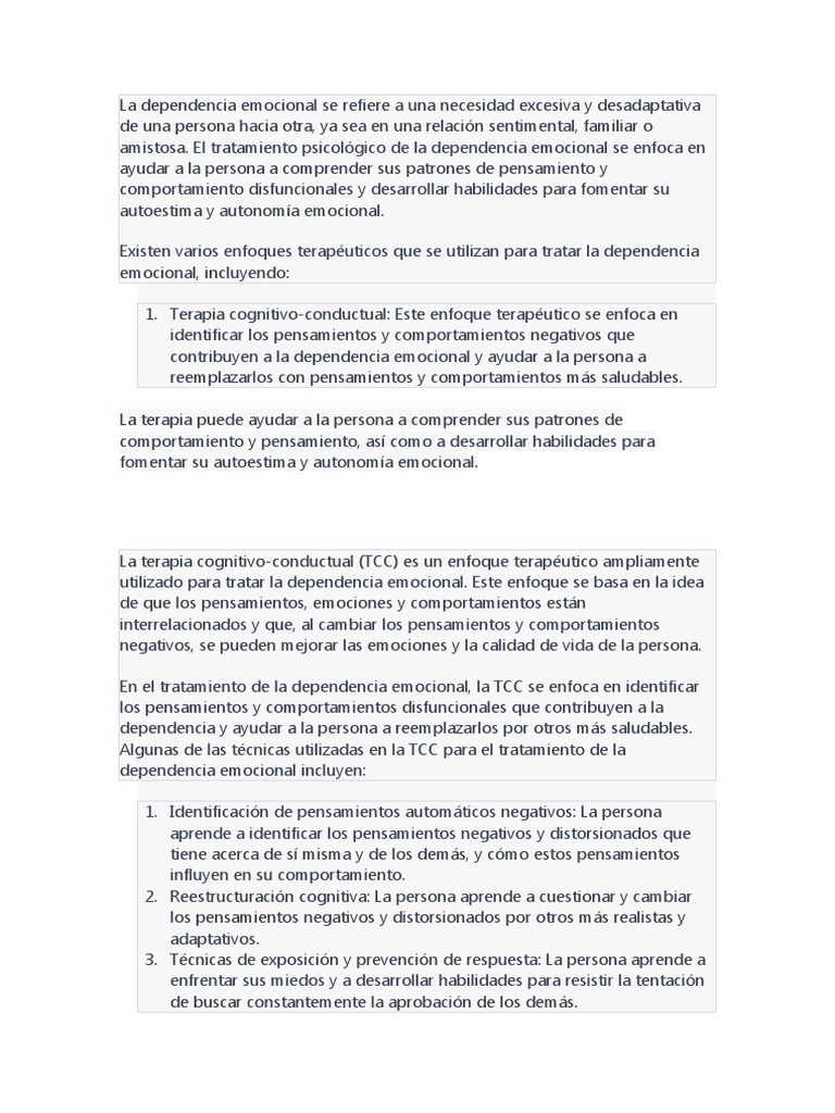 Tratamiento Dependencia Emocional | Descargar gratis PDF | Terapia de conducta cognitiva | Las ...