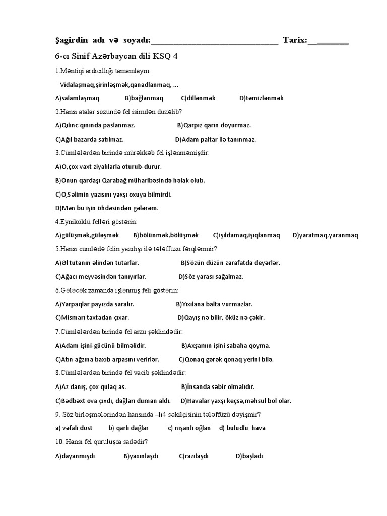 6-cı sinif Az dili | PDF