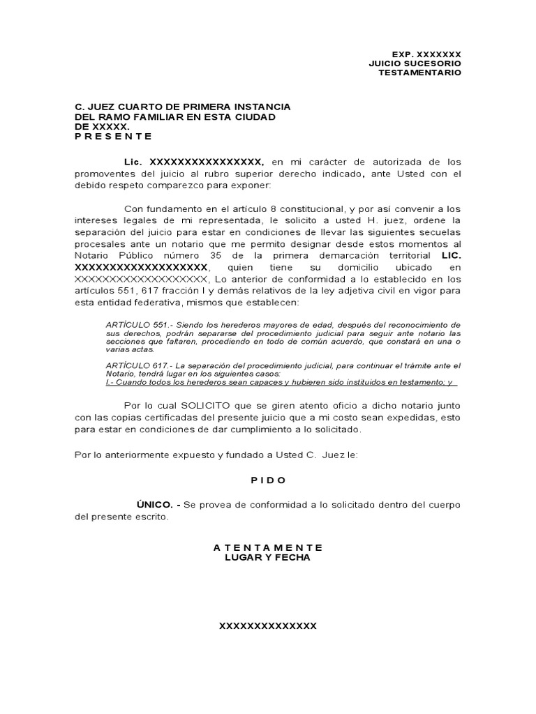 SOLICITUD DE SEPARACION DEL JUICIO SUCESORIO A NOTARIO | PDF SOLICITUD DE SEPARACION DEL JUICIO SUCESORIO A NOTARIO | PDF