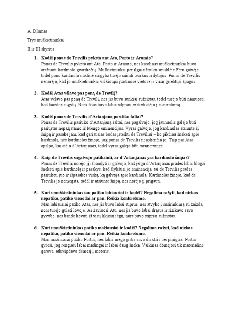 3 Muškietininkai II Ir III Skyrius | PDF