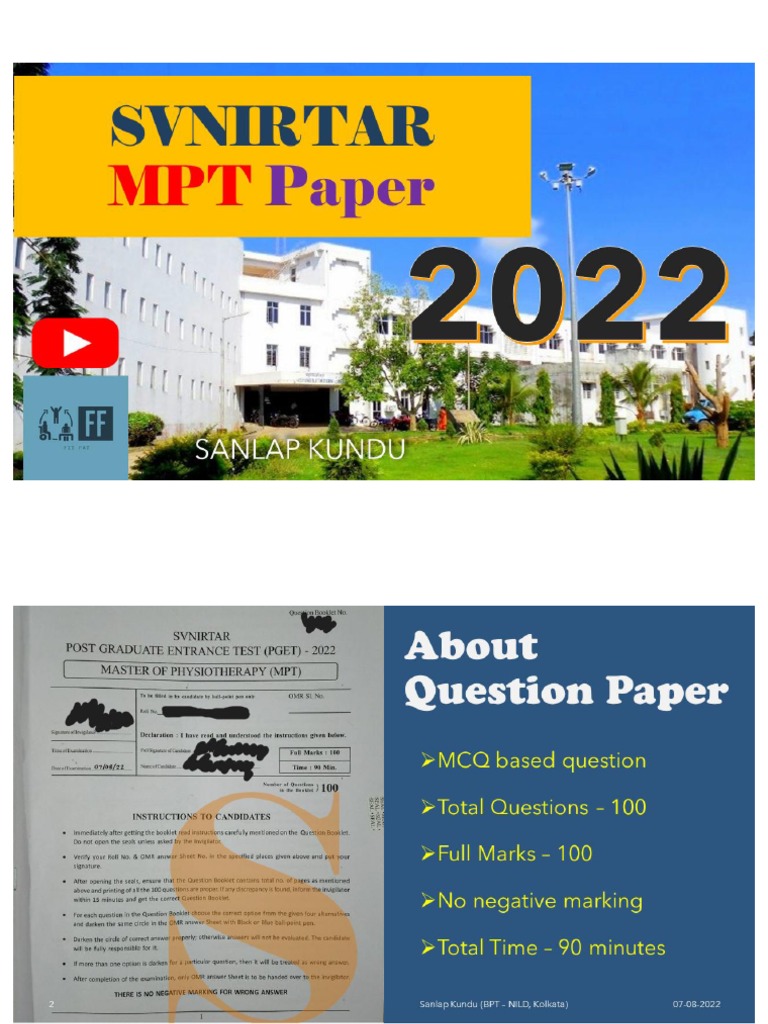 SVNIRTAR MPT Question Paper 2022 - Sanlap Kundu @Fit-Fat | PDF