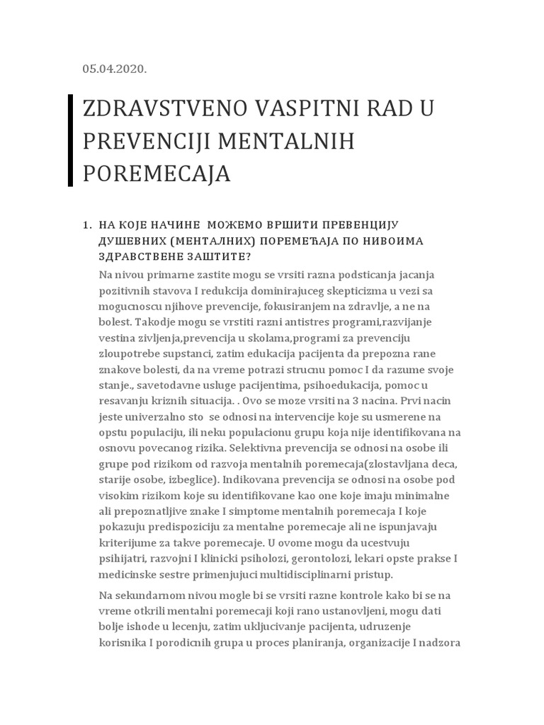 Andrea Andric - Zdravstveno Vaspitni Rad U Prevenciji Mentalnih ...