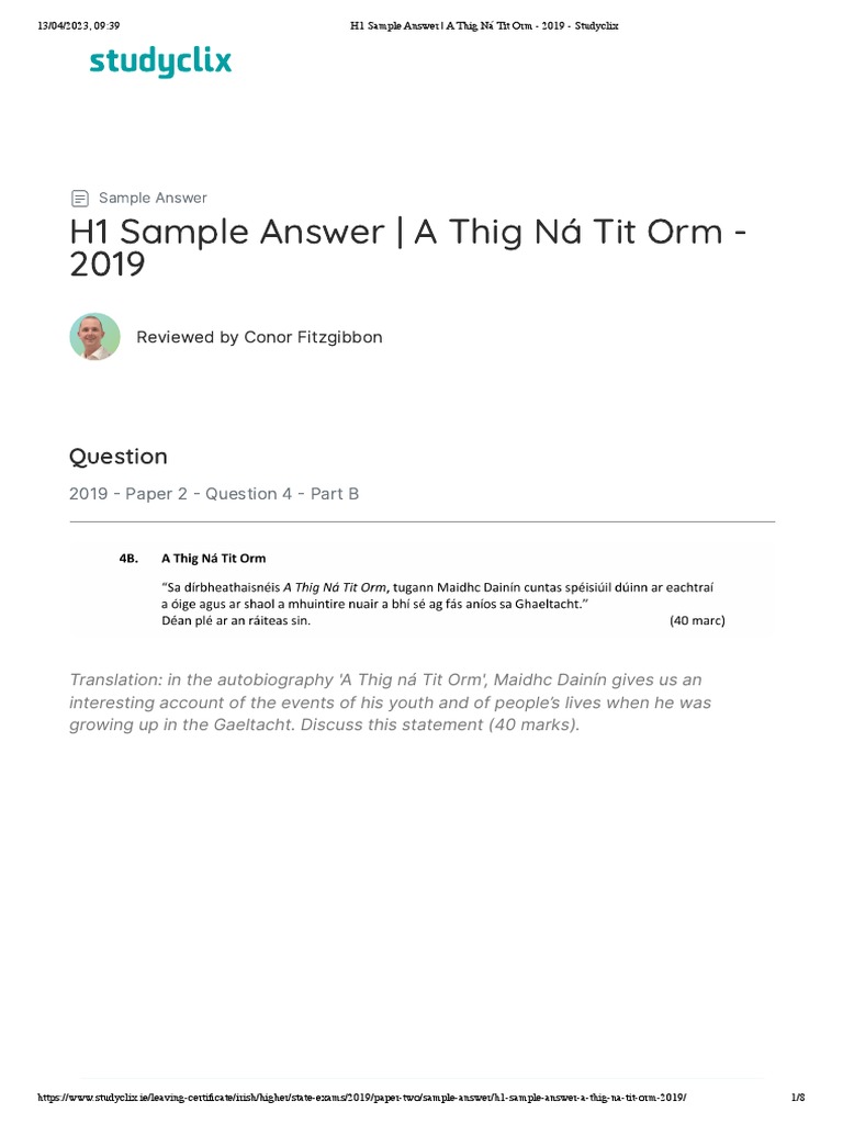 Sample Answer: A Thig Ná Tit Orm | PDF | Social Science