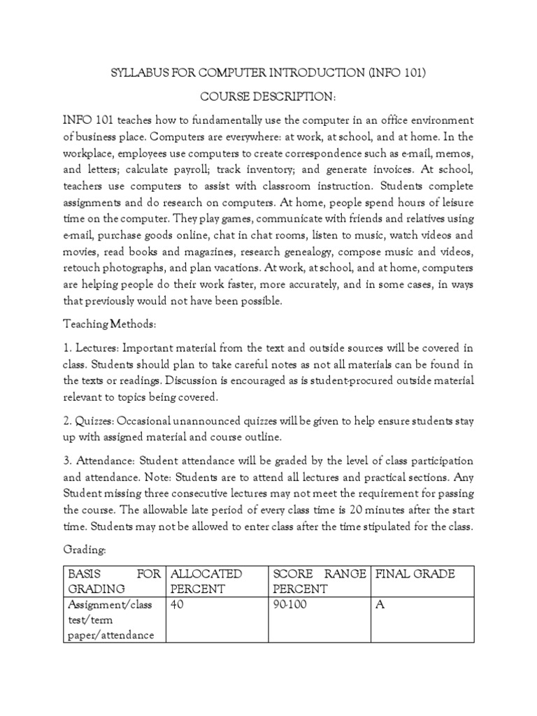 Info 101 Syllabus 2022 Edited | PDF