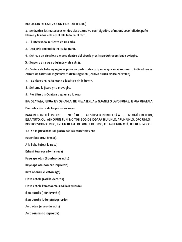 Rogación de Cabeza con Pargo en Santería | PDF | Santeria | Religión étnica
