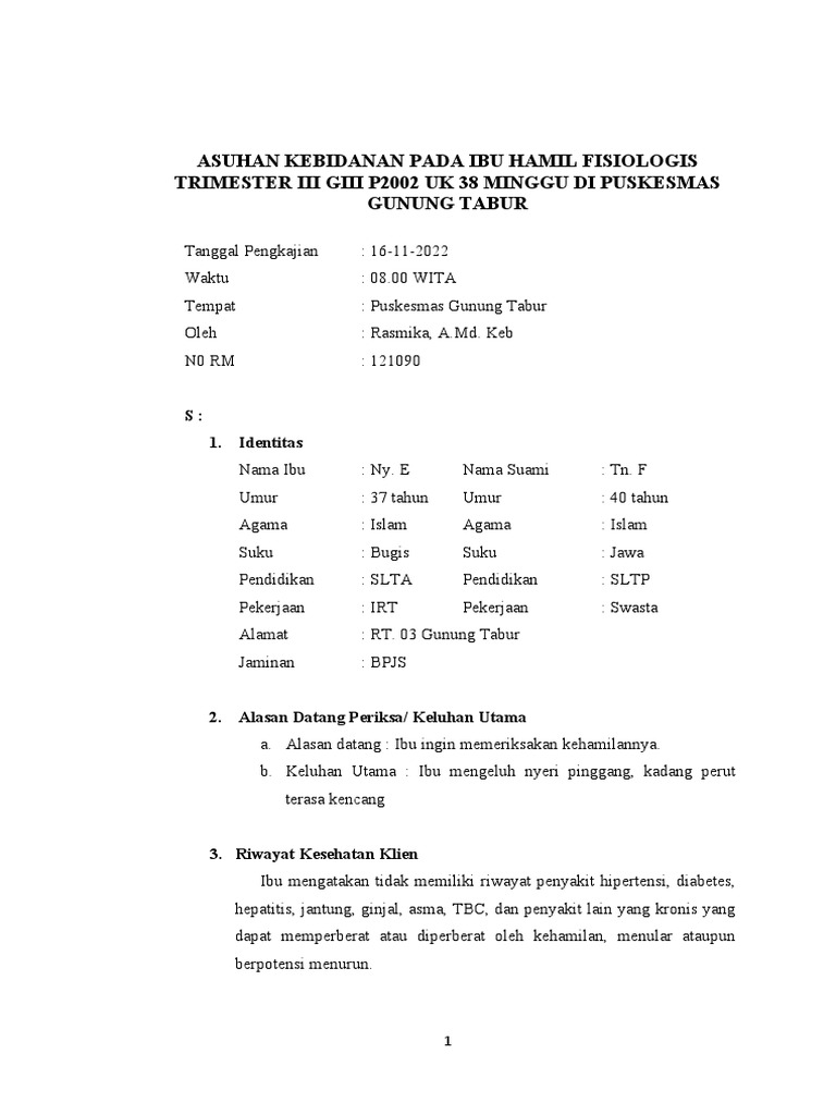 SOAP ANC Ibu Eka Kartika TM III | PDF