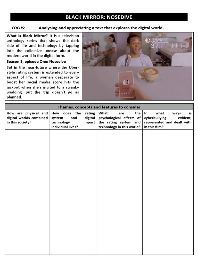 Nosedive Worksheet Black Mirror | PDF