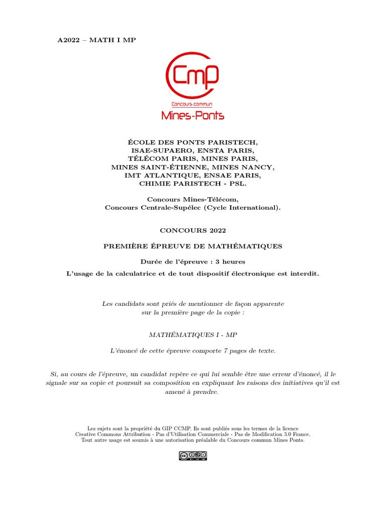 Maths-MP1-2022 | PDF