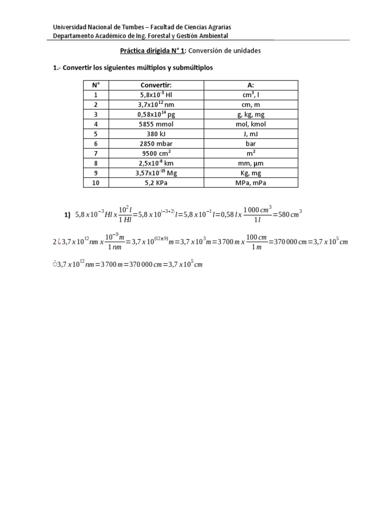 Práctica Dirigida 1 (Conversion Unidades Múltiplos y Submultiplos) | PDF